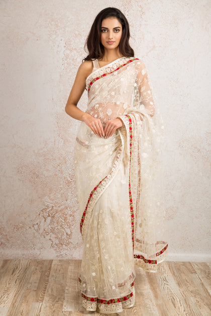 Ivory Net Embroidered Saree – Variety Silk House Ltd